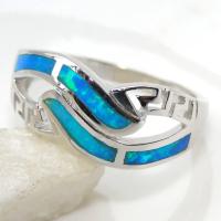 China 925 Sterling Silver Greek Design Jewelry , Blue Opal Meandros Engagement Wedding Ring for sale