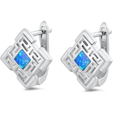 China Wholesale Jewelry  Customization 925 Sterling Silver Blue Opal Greek Key Design Stud Earring for sale