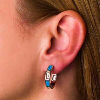 China Wholesale Customization 925 Sterling Silver Blue Opal Greek Key Half Hoop Earrings For Women for sale
