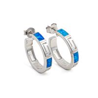 China Wholesale Customization 925 Sterling Silver Blue Opal Greek Key Half Hoop Earrings For Women for sale