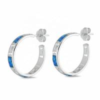 China Wholesale Customization 925 Sterling Silver Blue Opal Greek Key Half Hoop Earrings For Women for sale