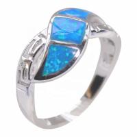 China 925 Sterling Silver Greek Design Jewelry , Blue Opal Meandros Engagement Wedding Ring for sale