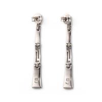 China Retro Greek Key Curvy Silver Blue Fire Opal Dangle Earrings High Quality Jewelry For  Women for sale