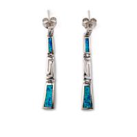 China Retro Greek Key Curvy Silver Blue Fire Opal Dangle Earrings High Quality Jewelry For  Women for sale