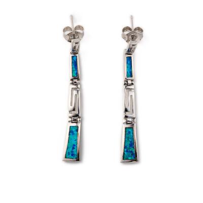 China With Sterling Blue Opal Dangle Earrings with Greek Key Unique vintage design Earrings For Women for sale
