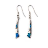 China Retro Greek Key Curvy Silver Blue Fire Opal Dangle Earrings High Quality Jewelry For  Women for sale