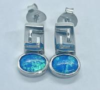 China 925 Sterling Silver Meander Modern Design Retro Blue Opal Greek Key Dangle Earrings Quality Jewelry for sale