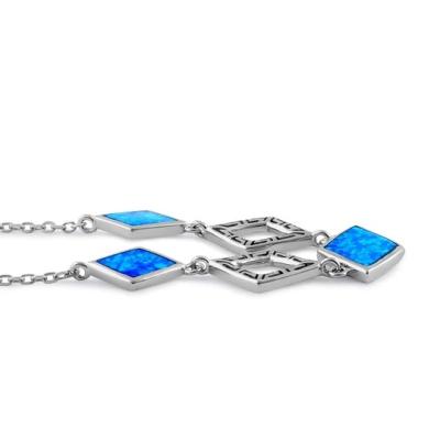 China Diamond Stone Engagement Sterling Silver Jewelry , Blue Lab Greek Opal Necklace for sale