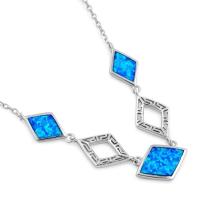 China Diamond Stone Engagement Sterling Silver Jewelry , Blue Lab Greek Opal Necklace for sale