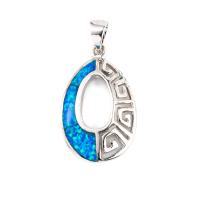 China Retro Style Meander Greek Key Pendant Blue Promise Opal Sterling Silver for sale
