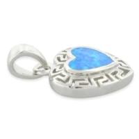 China 925 Sterling Silver Greek Pattern Lab Opal Heart Pendant For Women Engagement for sale