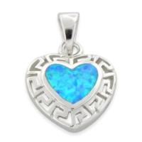 China 925 Sterling Silver Greek Pattern Lab Opal Heart Pendant For Women Engagement for sale