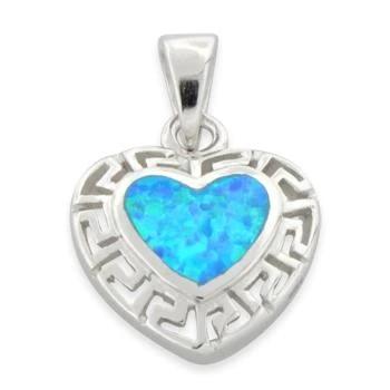 China 925 Sterling Silver Greek Pattern Lab Opal Heart Pendant For Women Engagement for sale