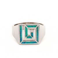 China Retro Fret Or Greek Key Design Square Opal Ring For Women for sale