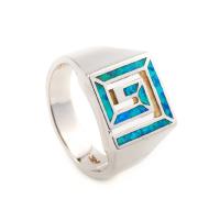 China Retro Fret Or Greek Key Design Square Opal Ring For Women for sale