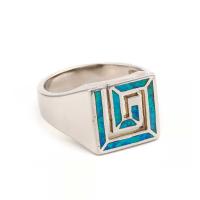 China Retro Fret Or Greek Key Design Square Opal Ring For Women for sale