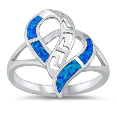 China 925 Sterling Silver Greek Design Jewelry , Blue Opal Meandros Engagement Wedding Ring for sale