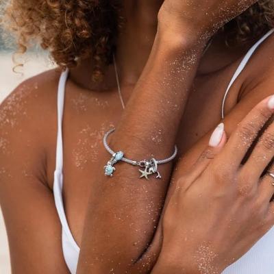 China Sea Turtle  Drop Charm Bead  with Crystals crafted in Sterling Silver For Flawless Finish for sale