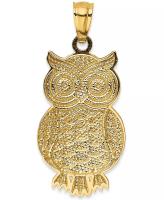 China Textured Owl Charm Bead Pendant in 14K Gold with Rhodium Plating For Women for sale