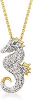 China Ross-Simons 0.25 ct. t.w. Diamond Seahorse Pendant Necklace With Black Diamond Accent in 18kt Gold for sale