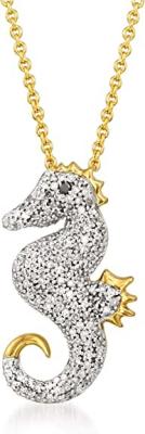 China Ross-Simons 0.25 ct. t.w. Diamond Seahorse Pendant Necklace With Black Diamond Accent in 18kt Gold for sale