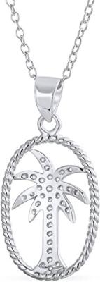 China Nautical Pave Cubic Zirconia CZ Tropical Beach Vacation Palm Tree Necklace Pendant Anklet For Women Yellow 14K Gold Plat for sale