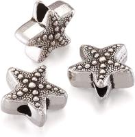 China 50Pcs Antique Silver Starfish Animal Spacer Beads Tibetan Metal Ocean Sea Life 10x11mm for sale