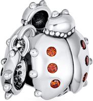 China Insect Garden Mother Baby Ladybugs Red CZ Dangle Charm Beads Good Luck for sale