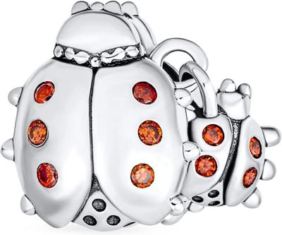 China Insect Garden Mother Baby Ladybugs Red CZ Dangle Charm Beads Good Luck for sale