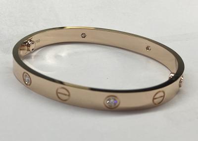 China 6.1mm Width 18K Solid Gold Jewellery Bangle 0.42carat With 4 Diamond for sale