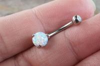China 25mm Length 18k Gold Nose Stud , OEM Nose Ring Piercing With White Fir Opal for sale