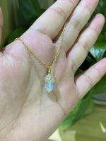 China Hexagonal Natural Moonstone Necklace , 14k Gold Cable Chain Necklace 14inch Length for sale