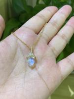 China Hexagonal Natural Moonstone Necklace , 14k Gold Cable Chain Necklace 14inch Length for sale