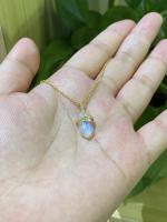China Hexagonal Natural Moonstone Necklace , 14k Gold Cable Chain Necklace 14inch Length for sale