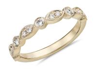 China Half Eternity 14K Yellow Gold Band Ring Fancy Cut G-H VS1 0.28ct Claw Setting for sale
