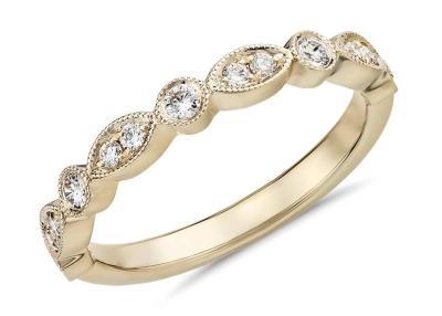 China Half Eternity 14K Yellow Gold Band Ring Fancy Cut G-H VS1 0.28ct Claw Setting for sale