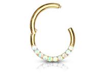 China Piercing Hinged 14k Gold Clicker Hoop 1.2mm×10mm With White Opal for sale