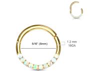 China Piercing Hinged 14k Gold Clicker Hoop 1.2mm×10mm With White Opal for sale