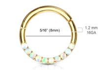 China Piercing Hinged 14k Gold Clicker Hoop 1.2mm×10mm With White Opal for sale