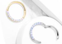 China Piercing Hinged 14k Gold Clicker Hoop 1.2mm×10mm With White Opal for sale