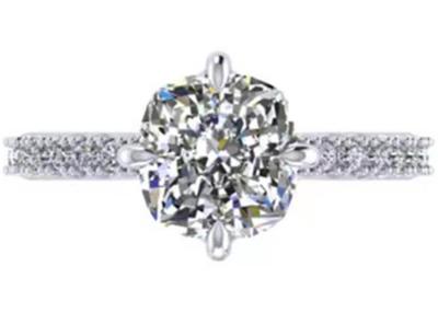 China OEM 18k White Gold Diamond Ring , Cushion Cut Engagement Ring 8.13×7.87×5.13mm for sale