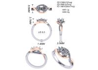 China Round Cut 9K Silver Ring 9 Carat Romantic 2 Tone Color ODM For Wedding for sale