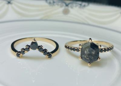 China Hexagon Black Moissanite Engagement Ring , 0.78ct 19pcs Lab Created Moissanite Engagement Rings for sale