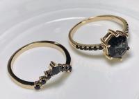 China Hexagon Black Moissanite Engagement Ring , 0.78ct 19pcs Lab Created Moissanite Engagement Rings for sale