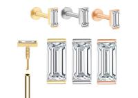China 14K Gold Body Piercing Jewelry Earring OEM ODM With Rectangle Diamond for sale