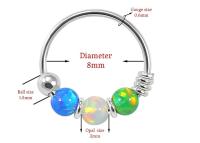 China Dia 8mm Hoop Nose Piercing , White Gold Nose Ring With 3 Pieces Opal Stones ODM for sale