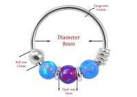 China Dia 8mm Hoop Nose Piercing , White Gold Nose Ring With 3 Pieces Opal Stones ODM for sale