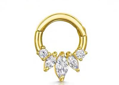 China Marquise Cut 14K Gold Clicker Piercing Four Claw Setting Type For Septum Daith Nose for sale