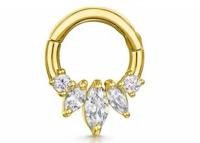China Marquise Cut 14K Gold Clicker Piercing Four Claw Setting Type For Septum Daith Nose for sale