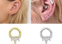 China Marquise Cut 14K Gold Clicker Piercing Four Claw Setting Type For Septum Daith Nose for sale